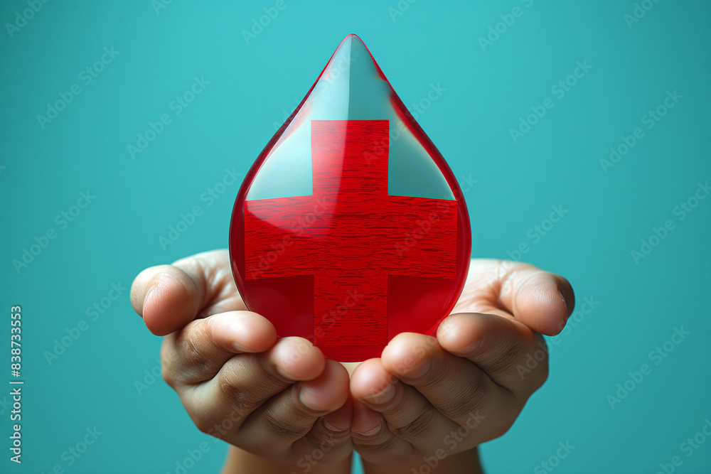 “Hand Holding Blood Drop with Red Cross Symbol”. World blood donor day ...