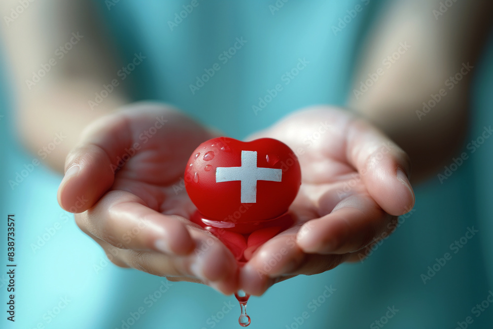 “Hand Holding Blood Drop with Red Cross Symbol”. World blood donor day ...