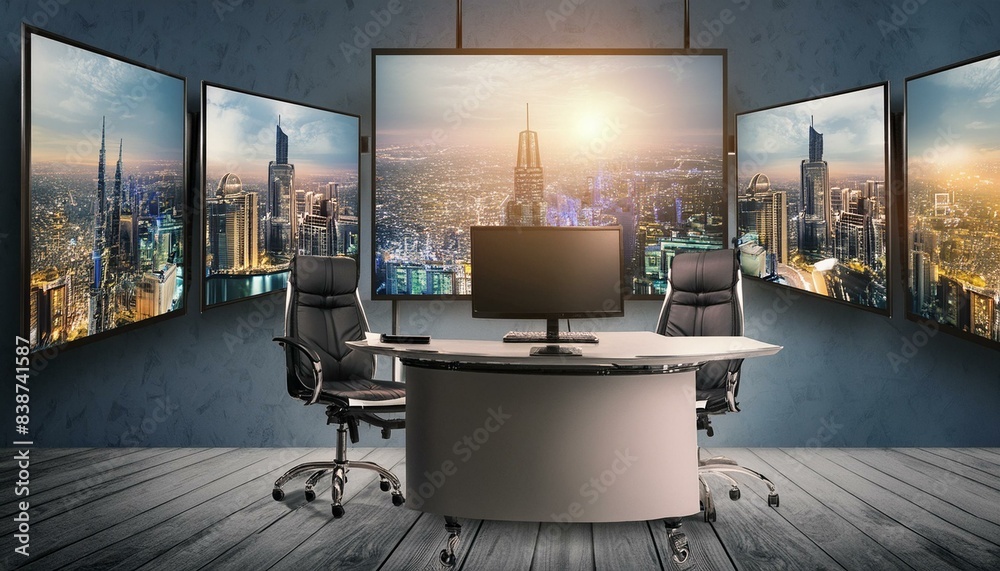 interior of a modern building, communication network, Breaking news ...