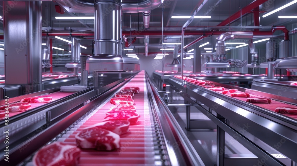 Cutting-edge pork processing plant with automated conveyor systems Stock Photo | Adobe Stock