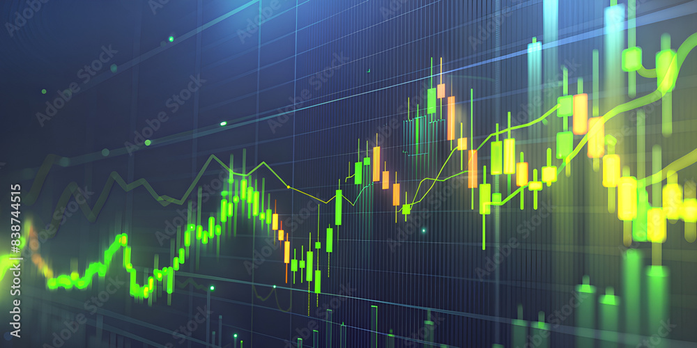 Stock trading chart, active trading. Acid green charts, servers, macro ...