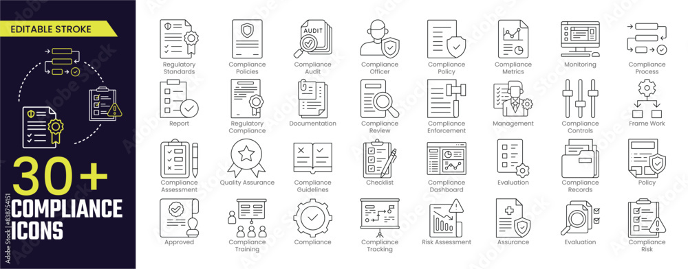 Compliance Stroke icon collections. Checklist on the clipboard line ...