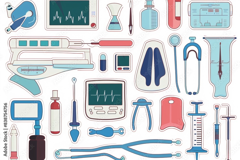clip art illustration and sticker set of medical and hospital equipment ...