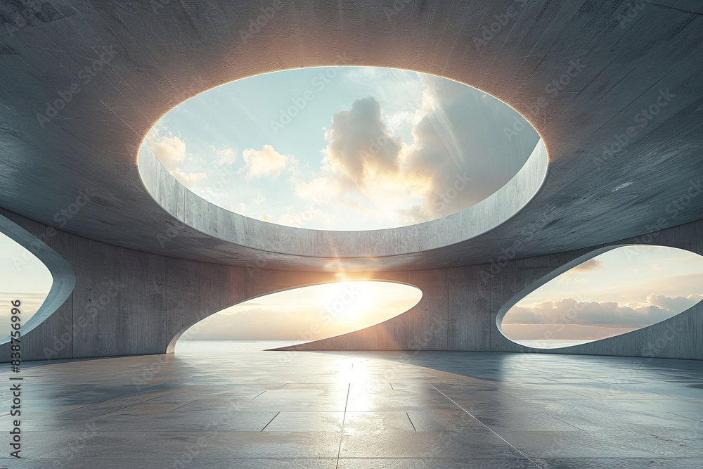 Modern architecture concrete open space with a circular skylight. Stock ...