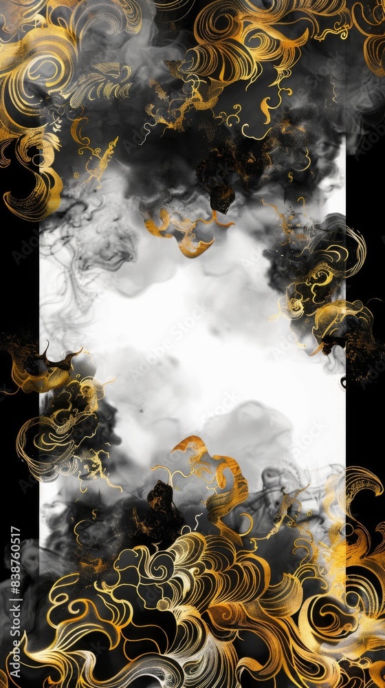 Majestic Chinese Ink Art-Inspired Wallpaper with Black and Gold Palette ...