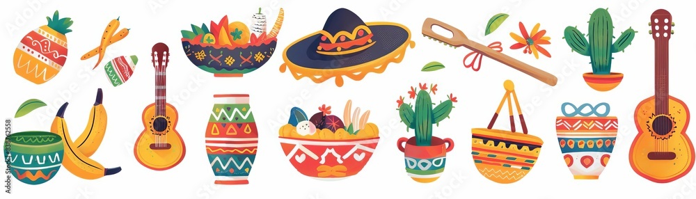 Vector icons representing Hispanic cultural elements, including maracas ...