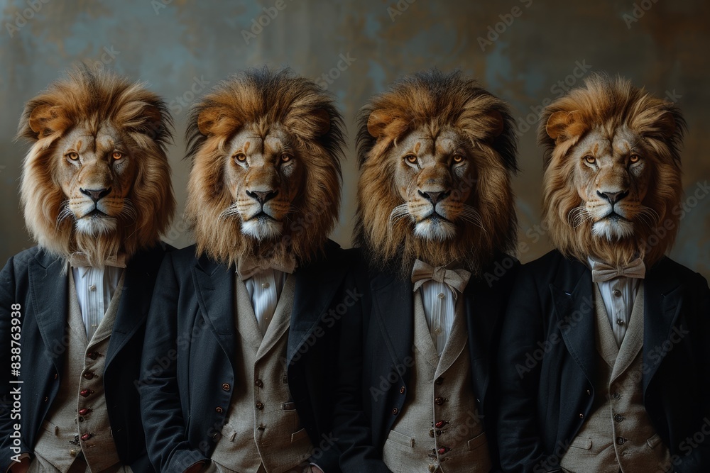 Foto de The coordinated presence of lion-headed characters dressed in ...