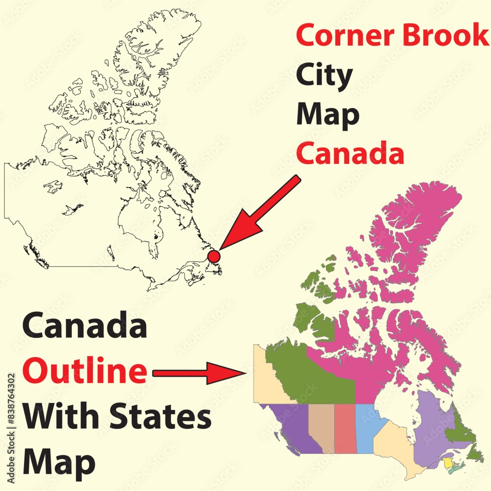Corner Brook map vector of Canada, Corner Brook line map, Corner Brook ...