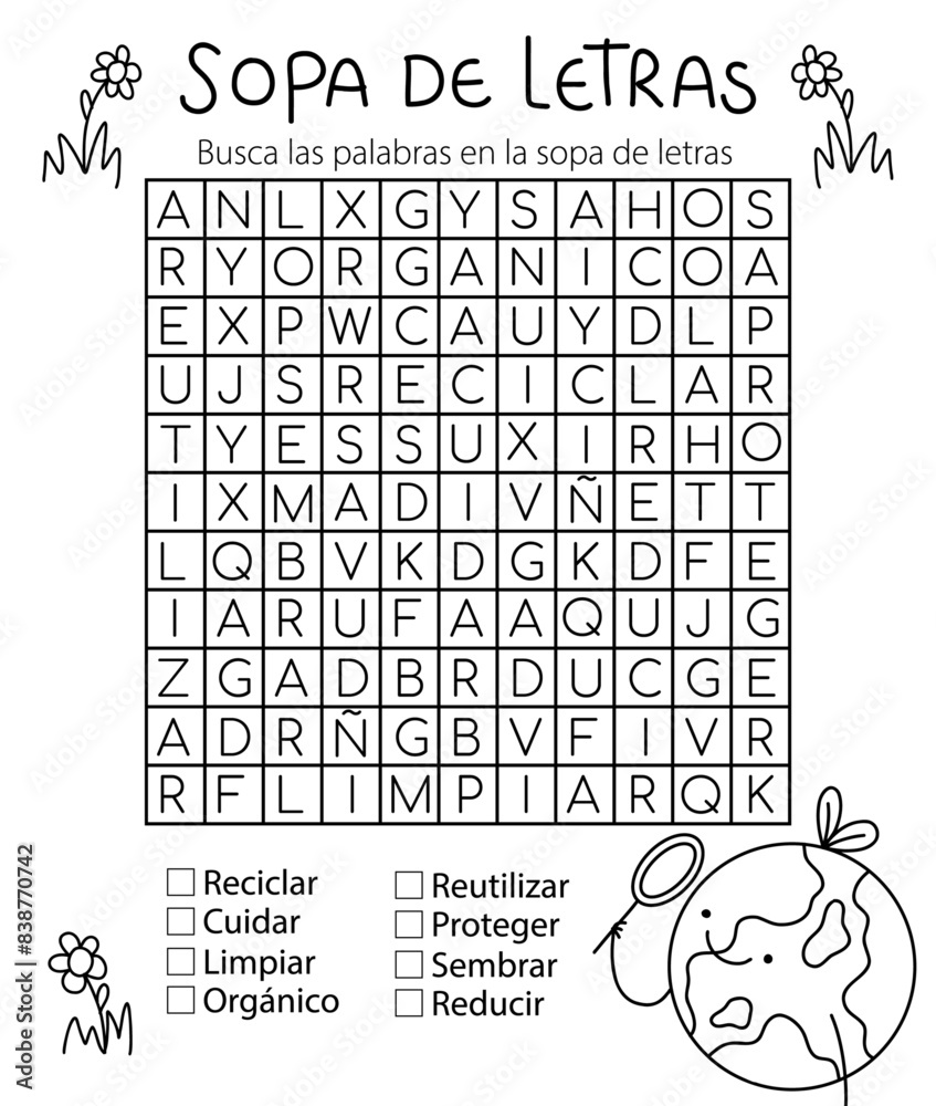 sopa de letras sobre el medio ambiente o el planeta tierra, juego de ...