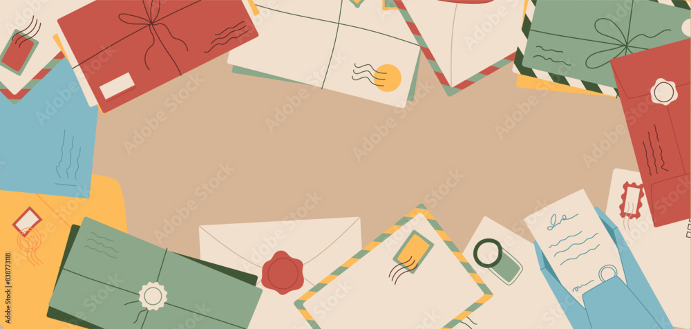 Handwritten sealed letter and mail background template, trendy style ...