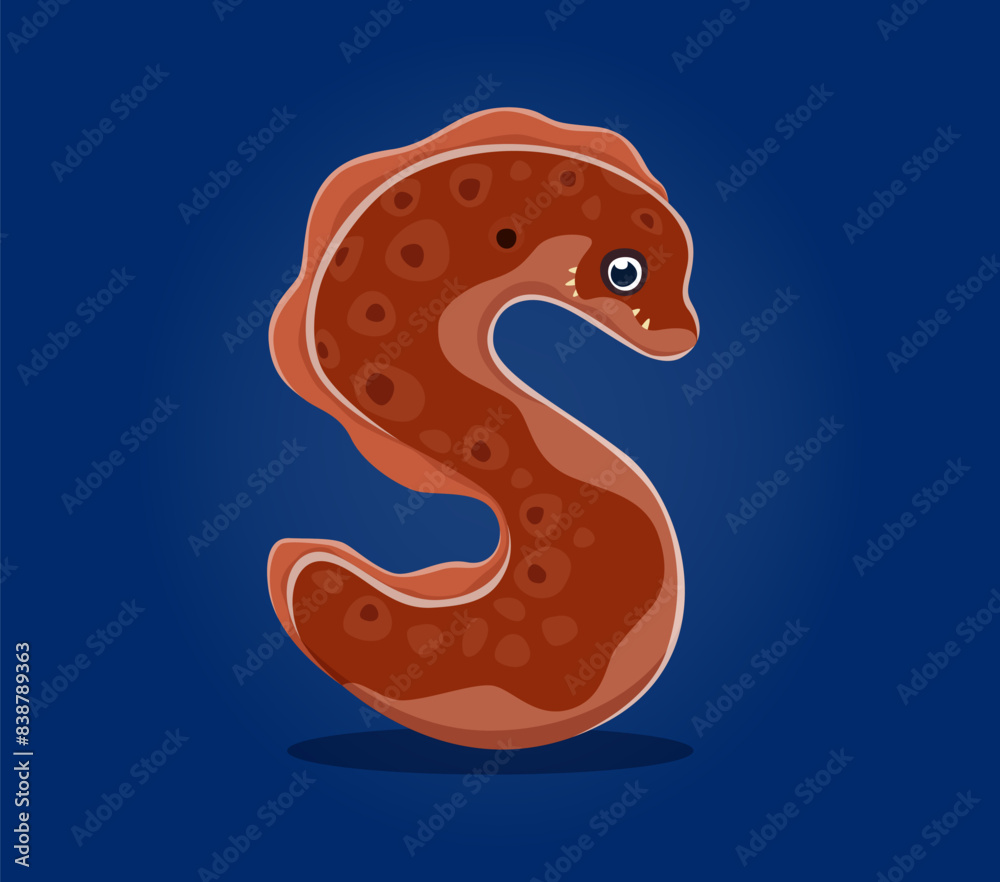 Sea animals in underwater font, letter S as muraena moray cartoon ...
