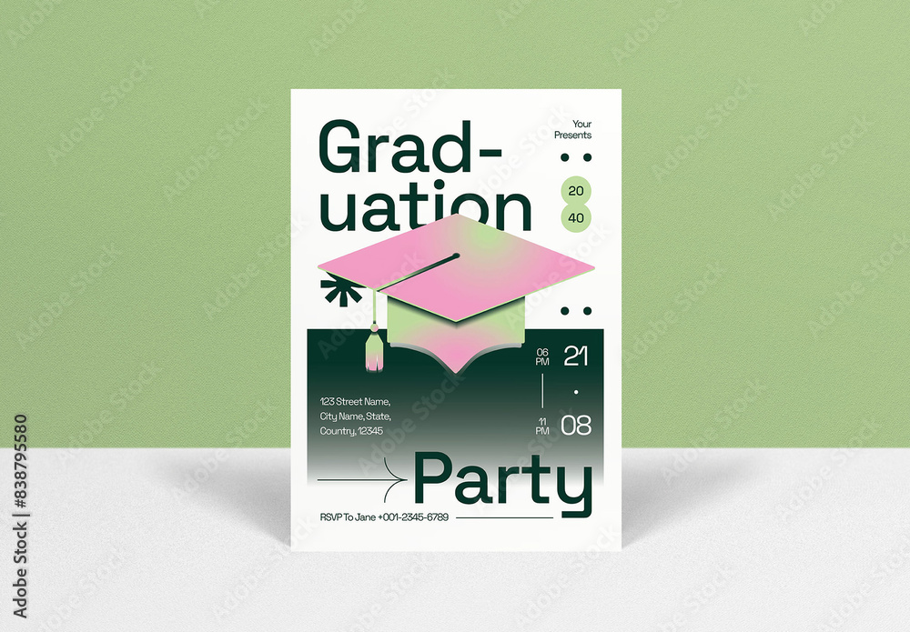 Green Modern Graduation Party Invitation Layout Stock Template | Adobe ...