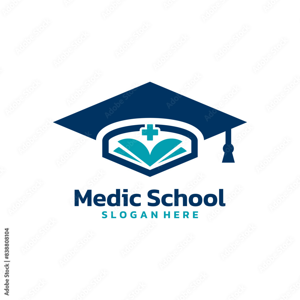 Graduate hat and medical book logo vector. Medical and nursing ...