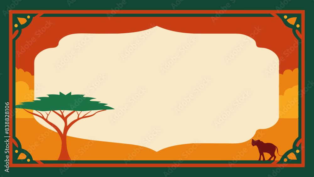 vector border, frame design, african savannah theme, acacia tree, big ...