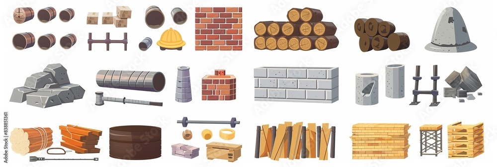 Set of building materials. Building materials for a road construction ...