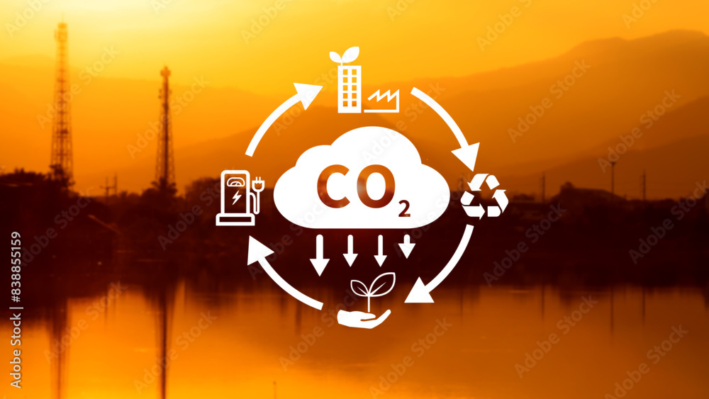 CO2 reducing icon with circular for decrease CO2 , carbon footprint and ...