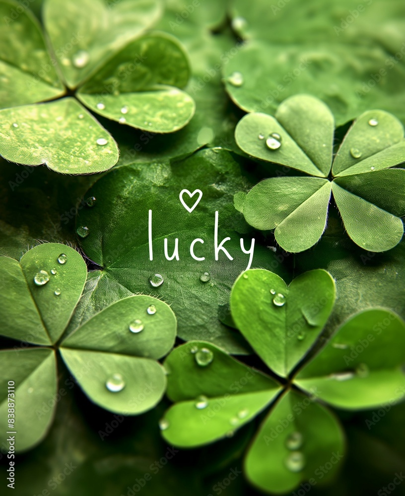 The Word 'Lucky' in Elegant Cursive with a Heart and Four Leaf Clover ...