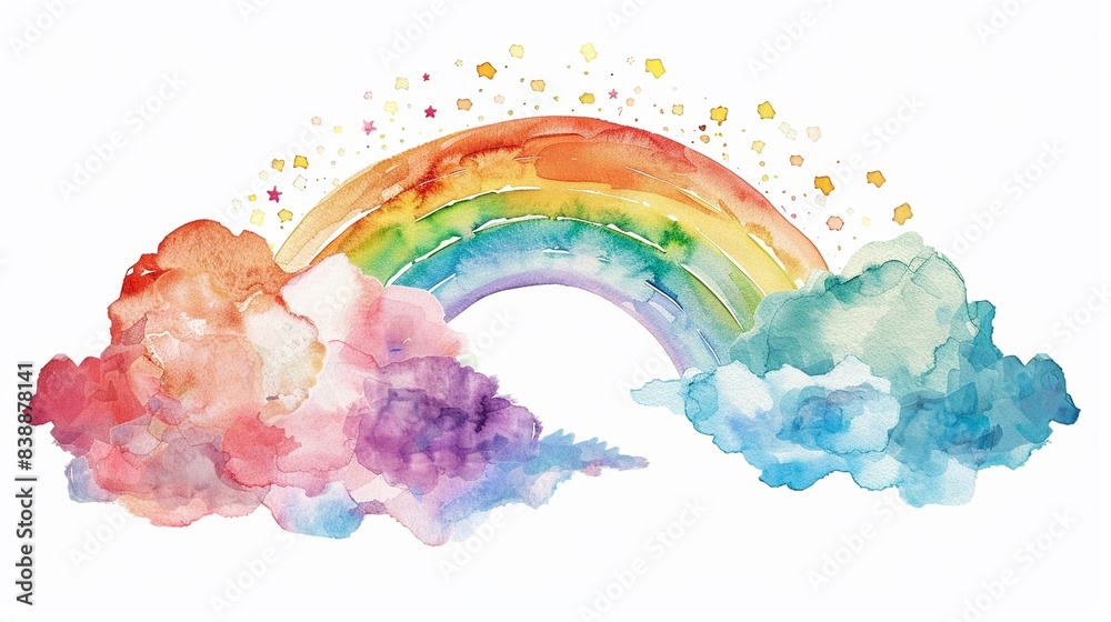 Fluffy watercolor cloud with rainbow, clipart isolated, adding softness ...