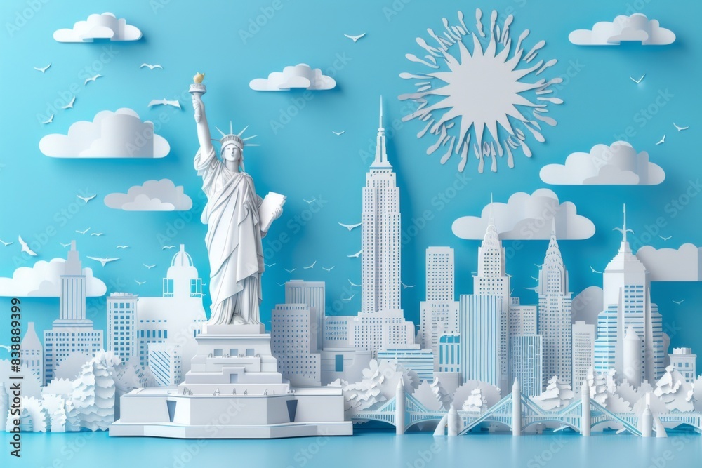 Papercraft art depicting the New York City skyline with the Statue of ...