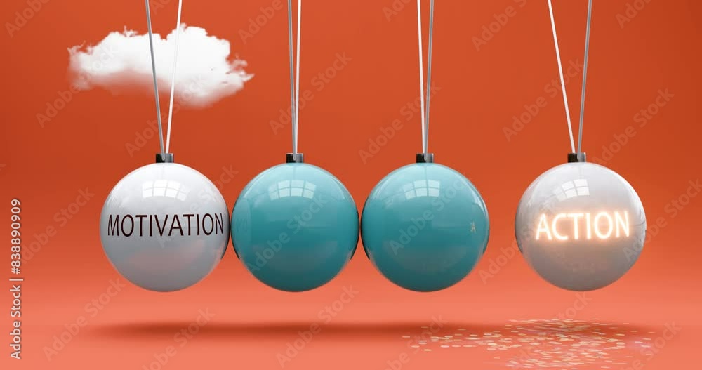 Motivation leads to action. A Newton cradle metaphor in which motivation gives power to set ...