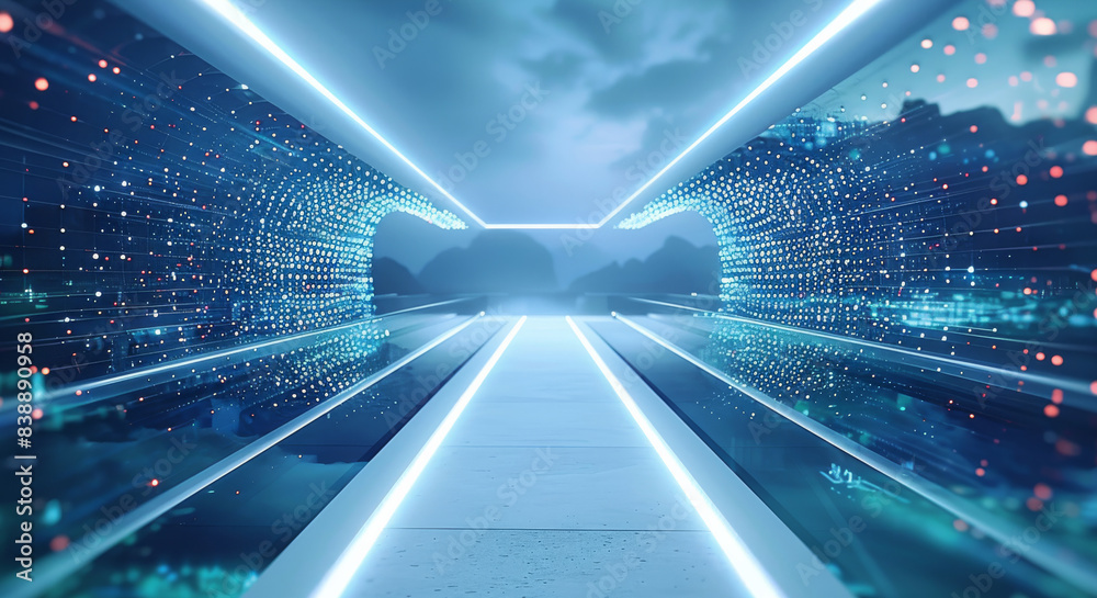 Digital chips, there are looming bridges connecting each other, like ...