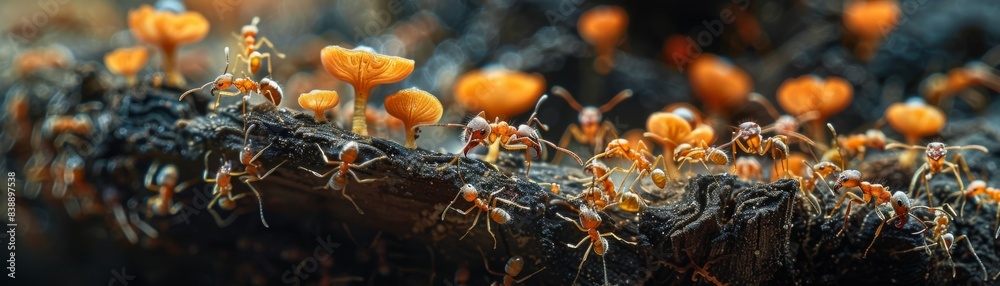 A detailed photograph of a fungus-farming ant nest, highlighting the ...