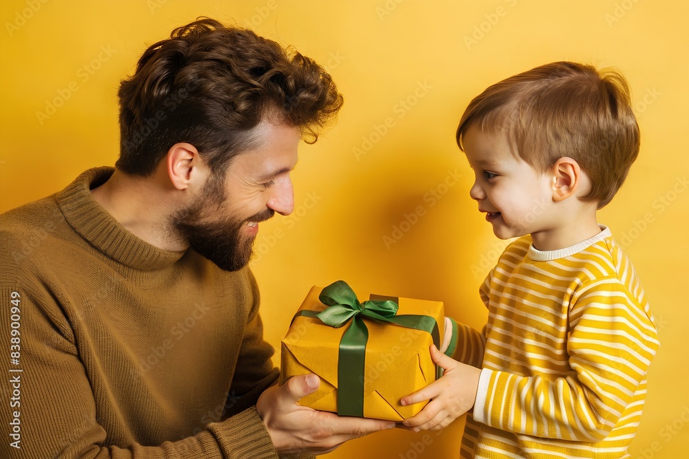 Son Giving His Father A Gift On Fathers Day , Studio Portrait , Fathers ...