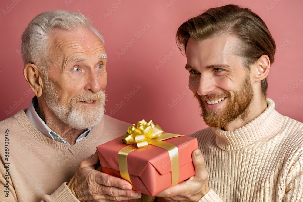 Generational Joy: White Man Celebrating Fatherhood with Senior Dad ...