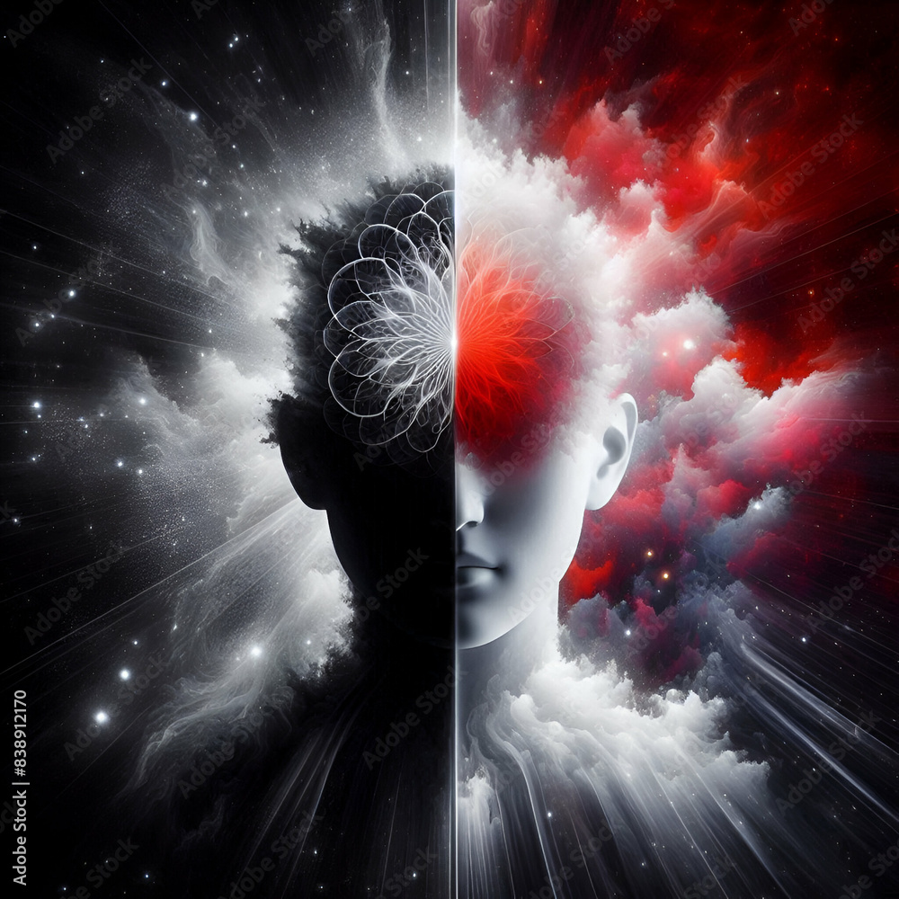 Image of a person's mind, the difference between two parts of it`s mind ...
