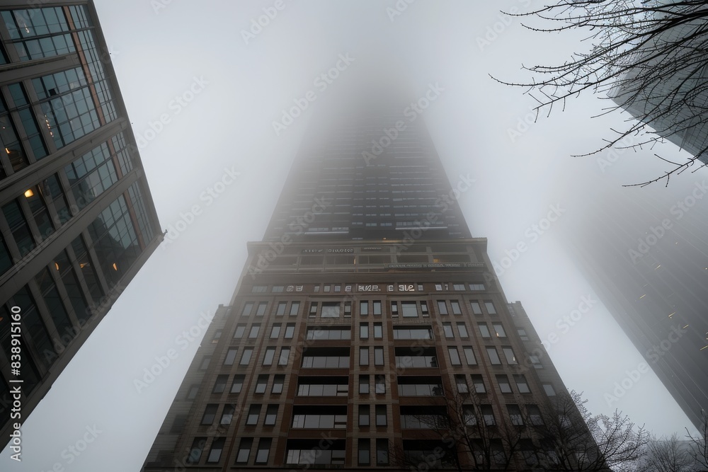 ground-up perspective of several tall buildings disappearing into the ...