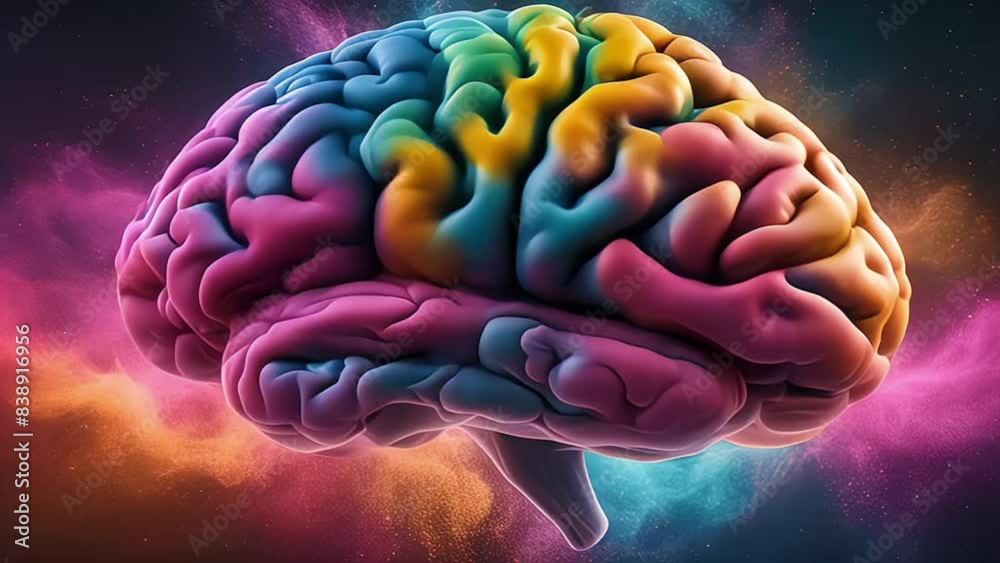 Creativity concept with a brain exploding in colors. Mind blown concept ...