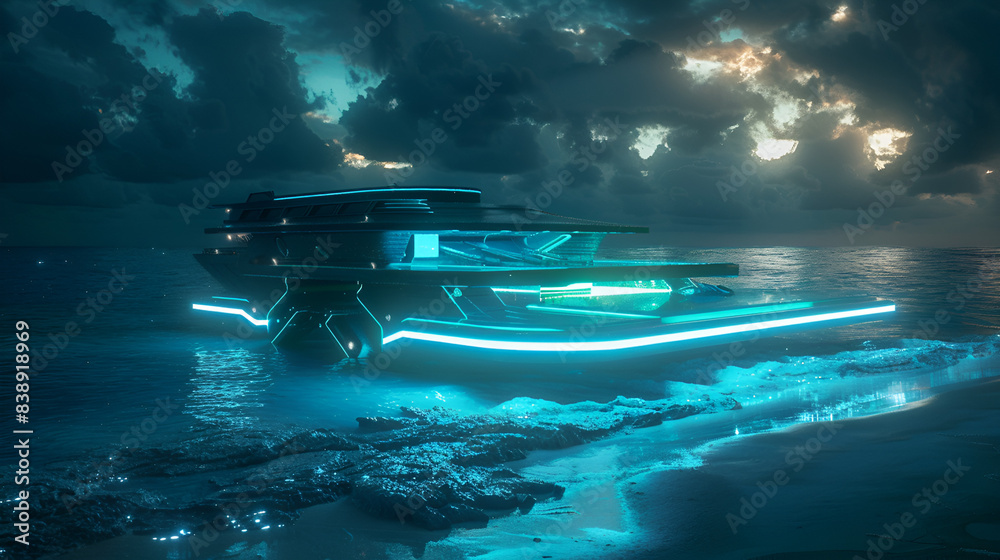 monolithic mechanical structure, futuristic floating enantiomorph sea ...