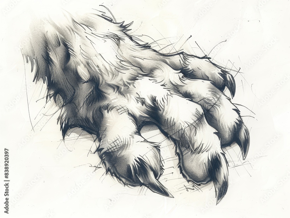 Bear paw print tattoo, in realistic style, black and grey, against a ...