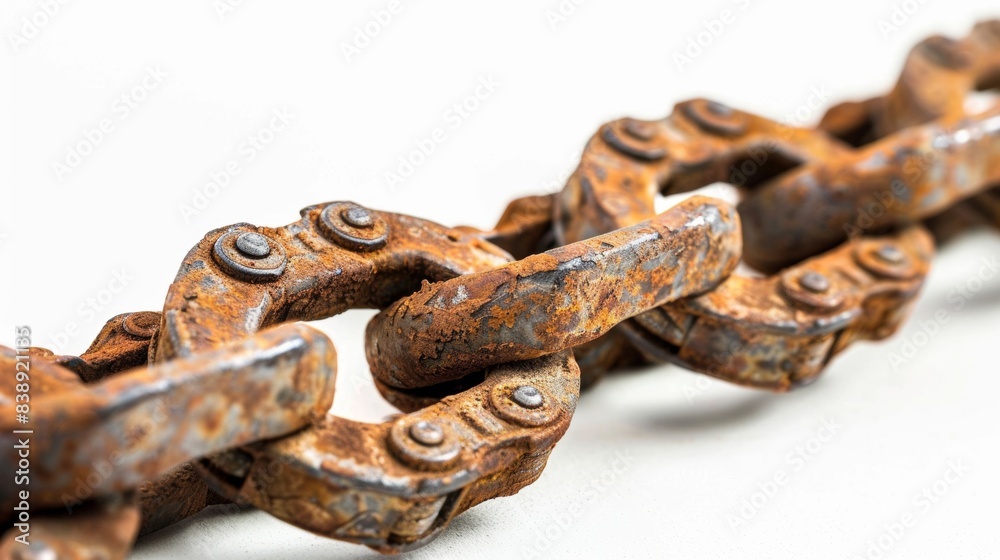 rusty old bicycle chain on isolated white background, Material work ...