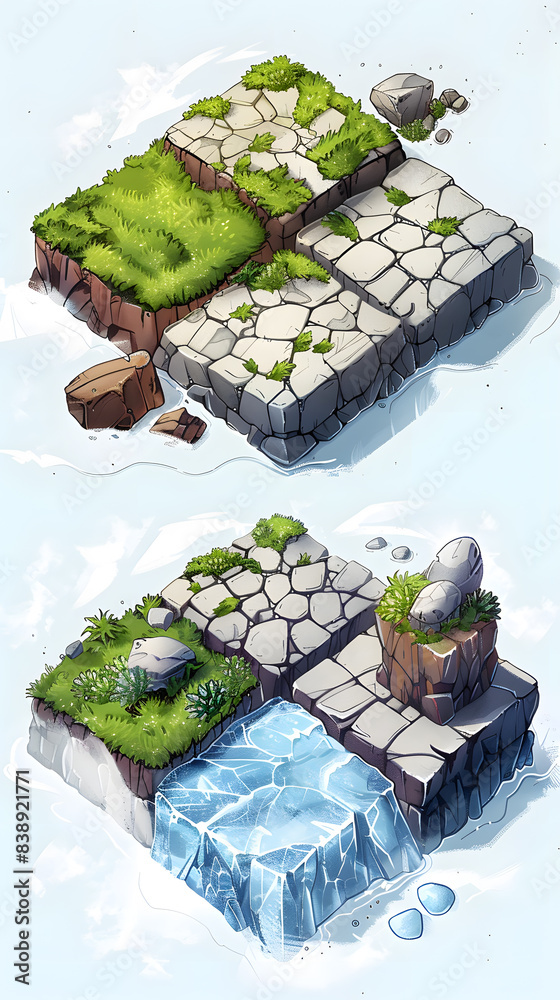 Isometric 2d Game texture tiles. 2D cartoon level ground blocks of ...
