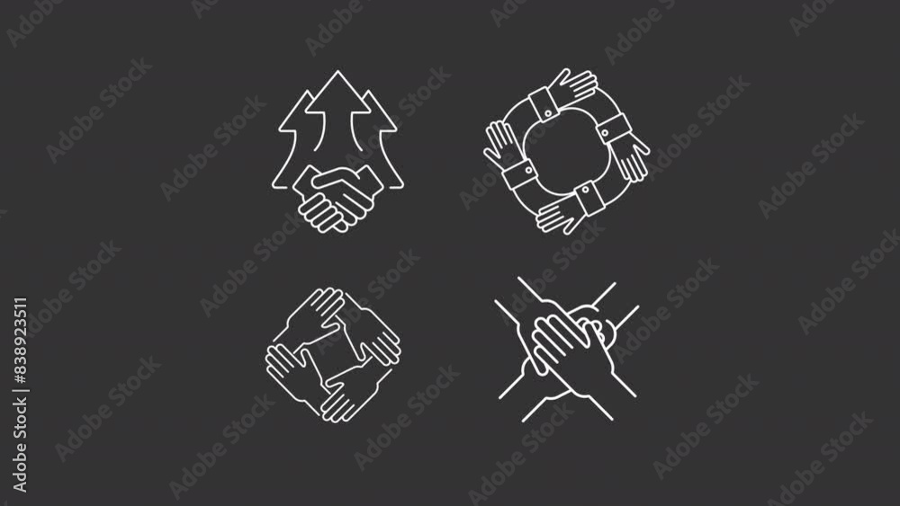 Animated hands white icons. Team collaboration line animation library ...