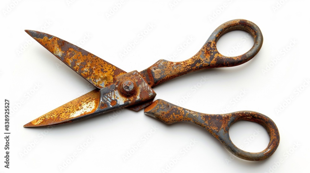 rusty old garden shears on isolated white background, Material work ...