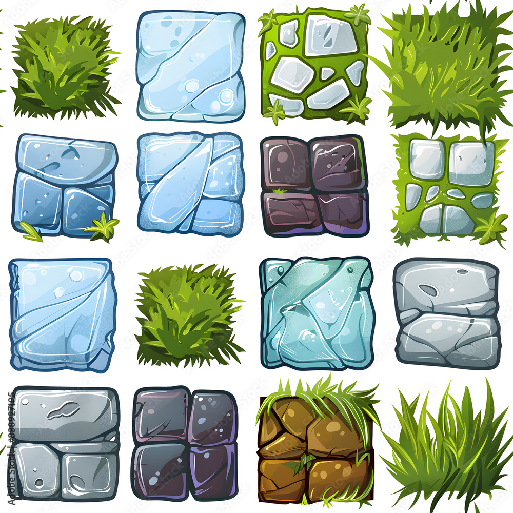 Top view 2d game square tiles. Game texture tiles. 2D cartoon level ... Top view 2d game square tiles. Game texture tiles. 2D cartoon level ...