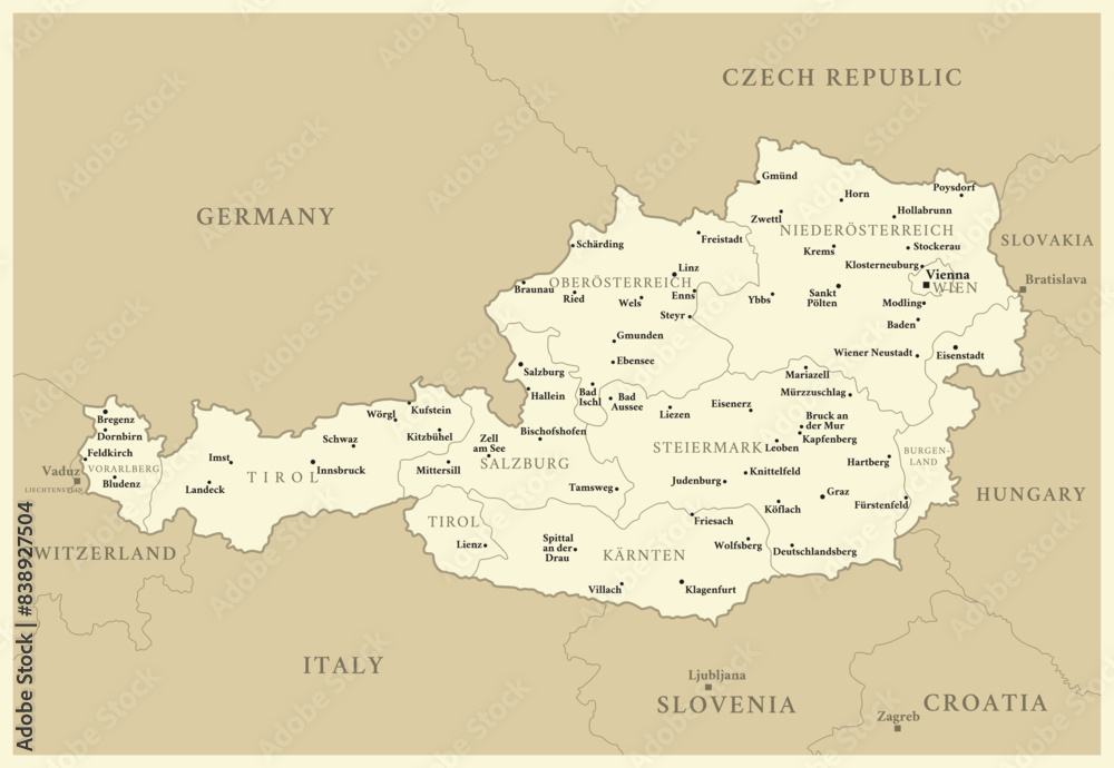 Austria - detailed map with administrative divisions and capitals of ...
