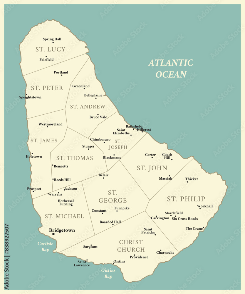 Barbados - detailed map with administrative divisions and capitals of ...