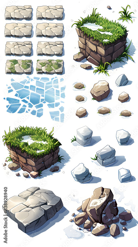 Isometric 2d Game texture tiles. 2D cartoon level ground blocks of ...