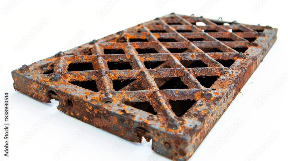 rusty old metal grate on isolated white background, Material work ...