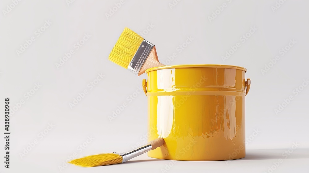Isolated on a white background, yellow paint can bucket color container ...