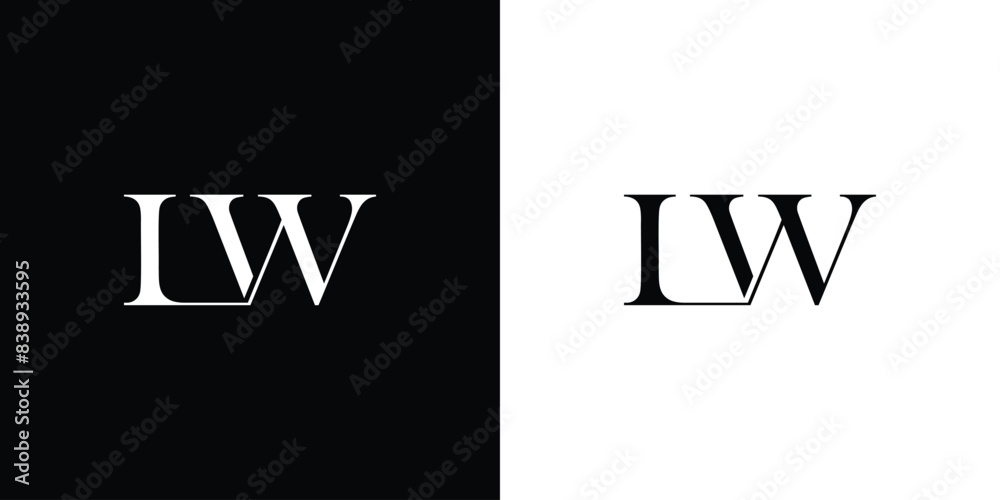 Abstract serif letter LW logo in black and white color for beauty and ...