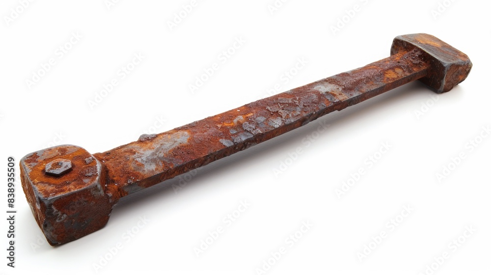 rusty old railroad spike on isolated white background, Material work ...