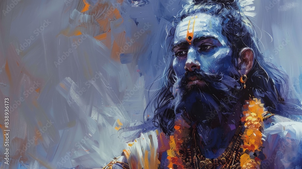 Divine Interpretation: Vibrant Oil Painting Depicting Hindu God Rama in ...