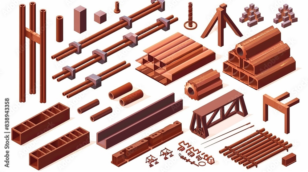 Vector construction bars, steel products, iron profile metal beam, pipe ...