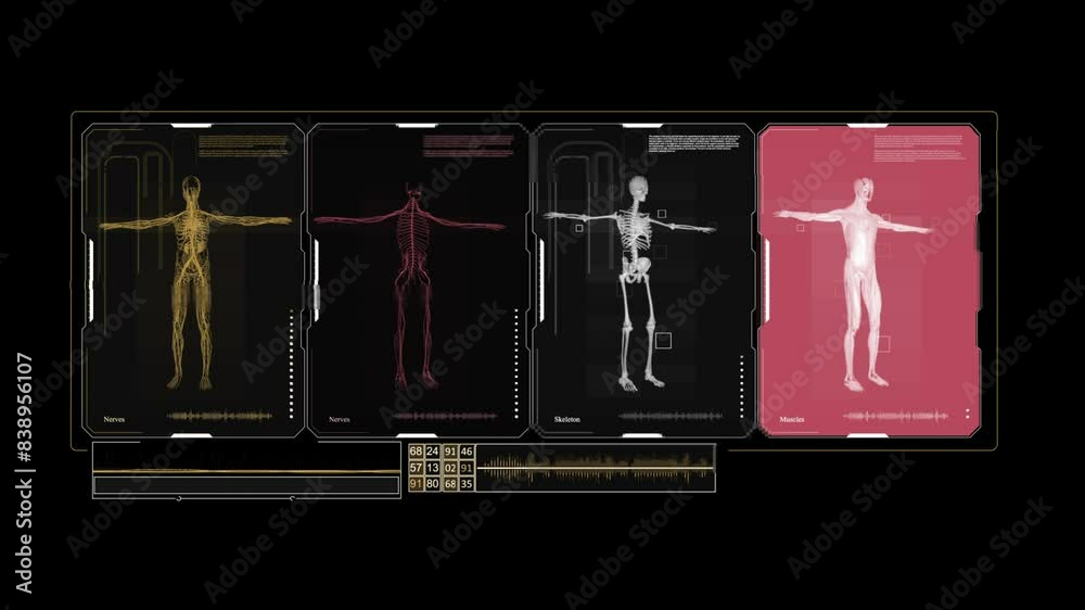 Infographic on hud interface with skeletal nervous muscular system of ...
