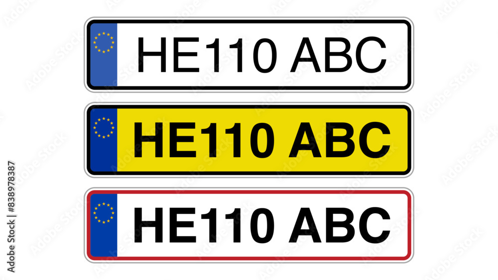 Number plate. European car license plate vehicle registration isolated ...