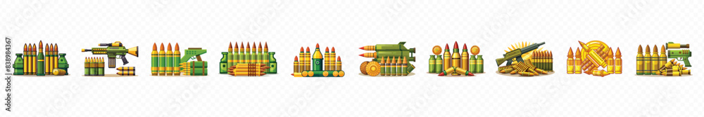 Bullet set icon, Collection of different realistic bullet vector ...